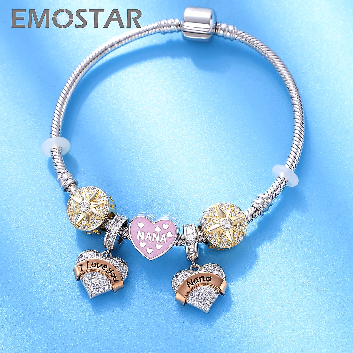 Nana Heart Dangle Charms, I Love You Nonna Charms Pave CZ Grandmother Pendant in 925 Sterling Silver, fits Pandora Bracelet Necklace, Gifts for Nanny/Grandma/Christmas