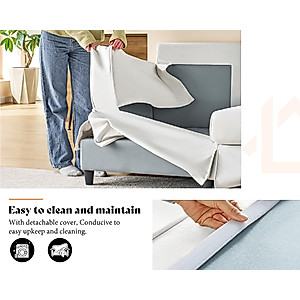 AMERLIFE Sofa, 89 inch Slipcovered Couch, 3 Seater Sofa Comfy Couch for Living Room Office, Linen White Couch