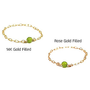 JULJEWELRY Jade Ring Gold filled Handmade Cute Pinky Chain Ring For Women, Green Jewelry Stackable Midi Crystal Real Jadeite Celestial Minimalist Rings Size 4-12