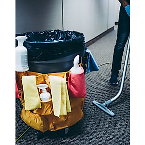 QWORK Trash Can Caddy Bag, 10 Pockets Commercial Cleaning Caddy Bag, Fit 32-50 Gallon Can, Round Trash Bag Holder, Garbage Bin Caddy Organizer, Yellow