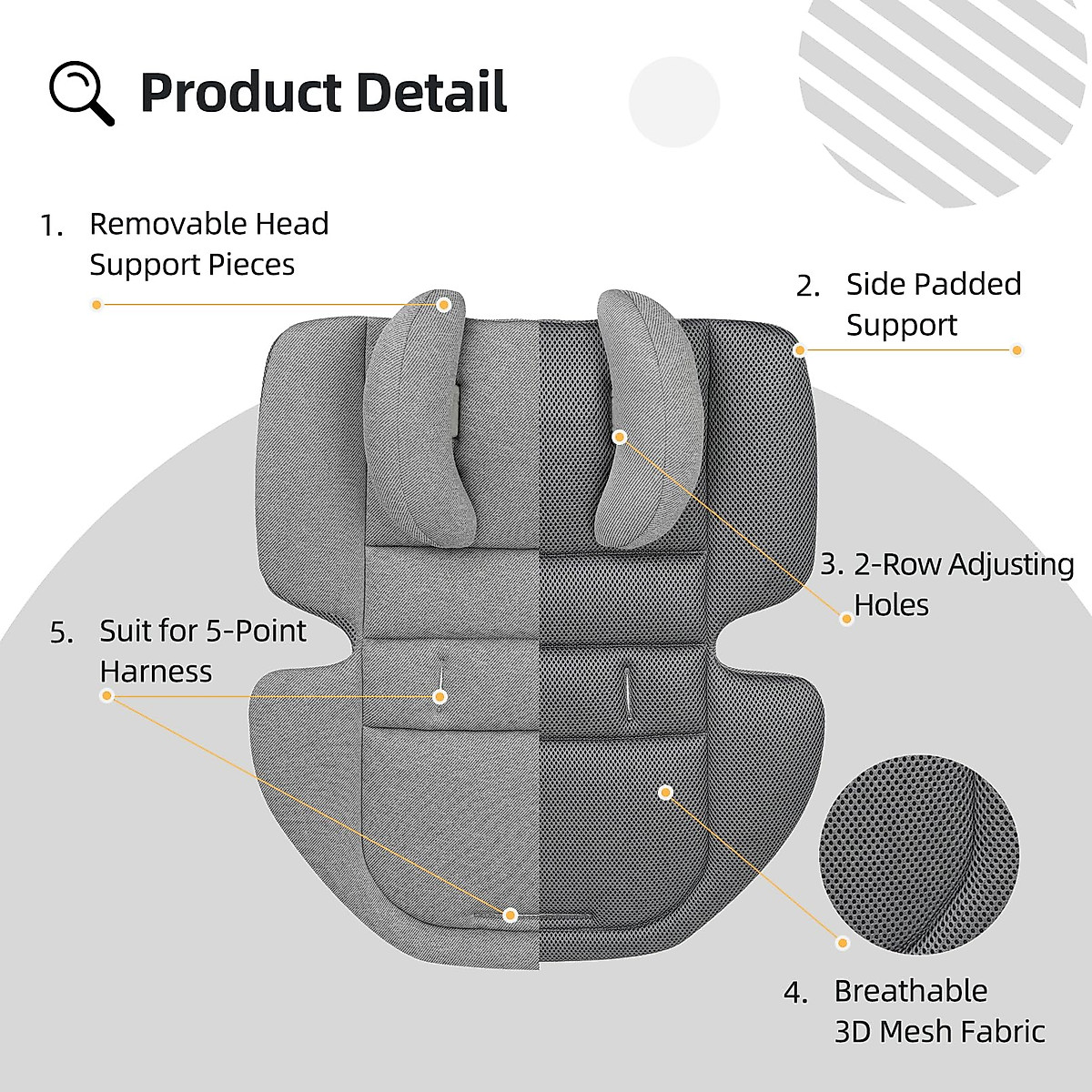 Innokids Baby Stroller Seat Liners Head Body Support Cushion Reversible Infant Liner Insert with Adjustable Pillow Fit Summer and Winter Use (Gray)