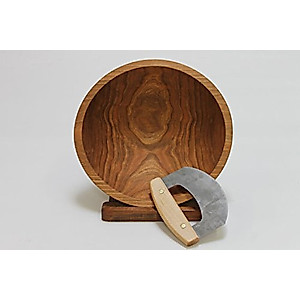 Cherry Wood Chopping Bowl Set - 12 Inch Cherry Bowl & Mezzaluna (Ulu) Knife - Holland Bowl Mill