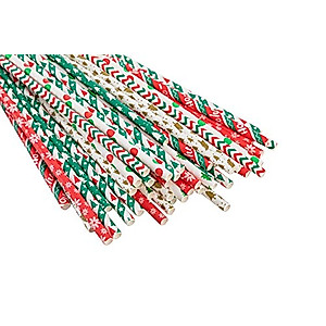 JOYIN 200 Pcs Colorful Disposable Drinking Paper Straws for Christmas Party Supplies, Desserts, and Holiday Party Decorations