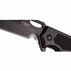 CRKT Septimo EDC Folding Pocket Knife: Everyday Carry, Black Serrated Edge Tanto, Veff Serrations Flipper and Thumb Slot Opening, Aluminum Handle with TPR Insert, Reversible Pocket Clip 7050