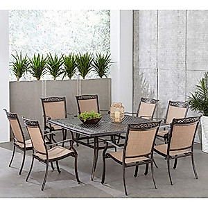 Hanover Fontana 9-Piece Outdoor Patio Dining Set with 60'' Cast-Top Square Dining Table and 8 Quick-Dry Sling Swivel Rocker Chairs, All Weather Outdoor Furniture Set for 8