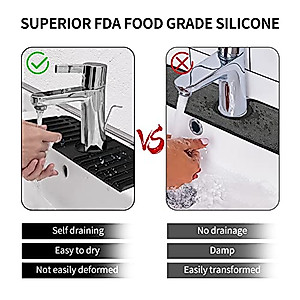homfanseec Kitchen Sink Splash Guard, Silicone Faucet Handle Drip Catcher Tray, Reusable Faucet Absorbent Mat for Kitchen Sink, Faucet Splash Catcher Kitchen Guard for Faucet Black