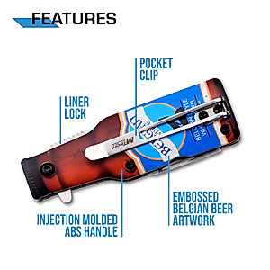MTECH USA – Spring Assisted Folding Knife – Stands Upright – Belgian Beer Knife - Stainless Steel Blade w/ ABS Handle Shaped Like a Bottle, Bottle Opener, Screwdriver, Pocket Clip - EDC – MT-A1195B