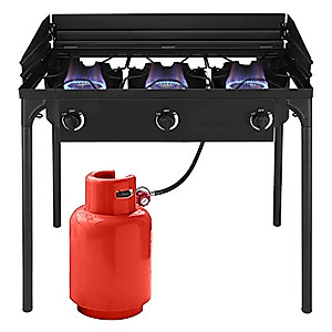 Bonnlo 3-Burner Outdoor Portable Propane Burner Stove 225,000-BTU Gas Cooker with Windscreen, Heavy Duty Iron Cast Patio Burner with Detachable Stand Legs for Camp Cooking