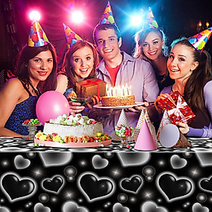 Tudomro 3 Pack 2000s Tablecloth Decoration Cholo Party Table Cover 90s Table Covers Heart Early Plastic Disposable Rectangle Table Decoration for Birthday Party Supplies, 54 x 108 Inches(Black)