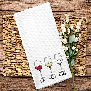 Red, White and Blue Funny Wine Drinker Kitchen Microfiber Bar Tea Towel