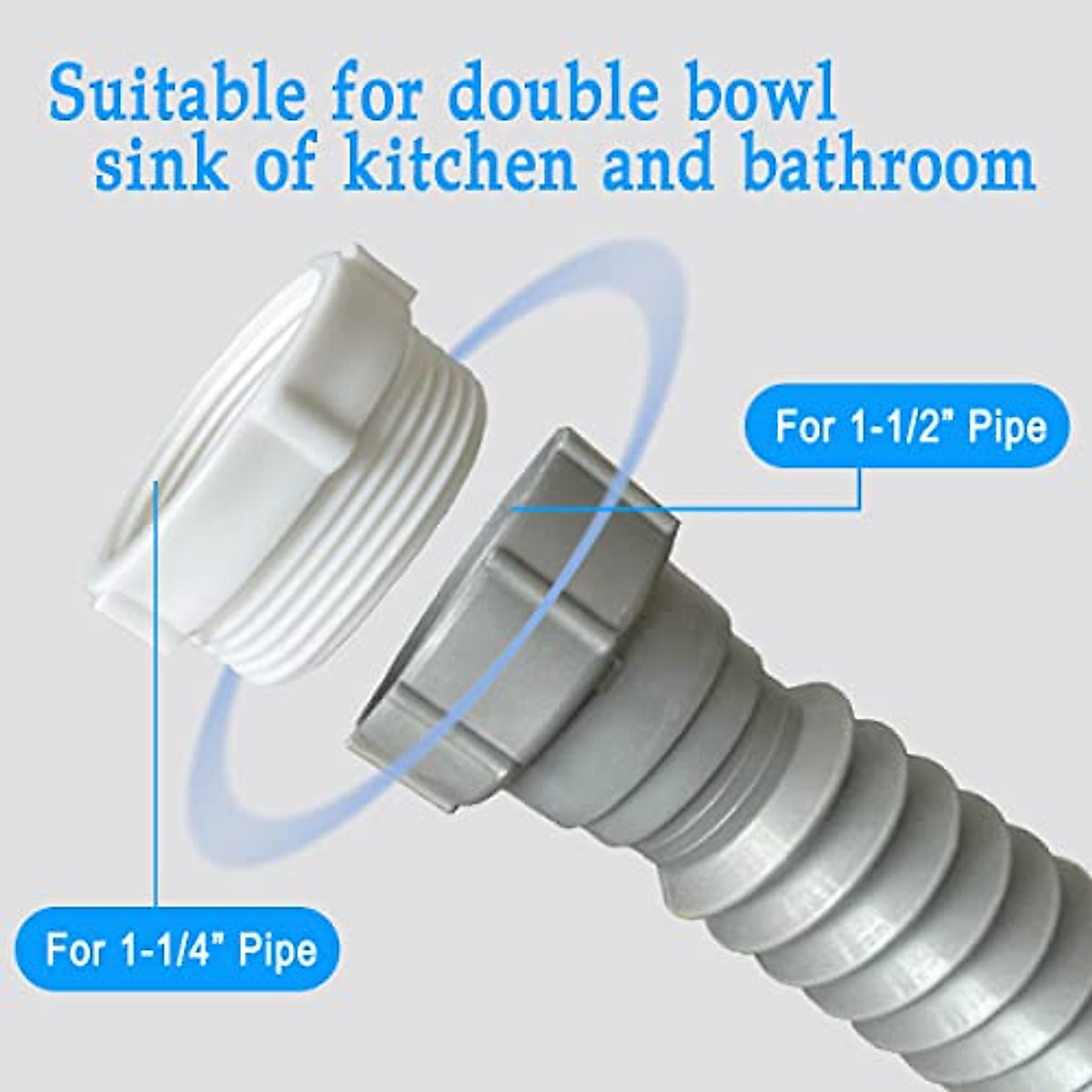 Cinsda Flexible P Trap Kit Fits 1 1/2" or 1 1/4" Double Bowl Sink Drain, Expandable All In One Sink Drain Pipe for Kitchen, Bathroom, Restroom
