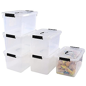 EudokkyNA 10 L Clear Storage Bins with Lids, Plastic Latch Boxes Containers Set of 6