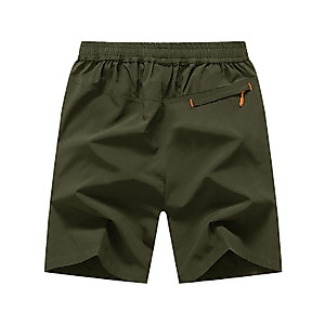 TBMPOY Men's 7" Hiking Running Shorts with Pockets Athletic Outdoor Sports Gym Workout Short Zipper Pockets ArmyGreen L