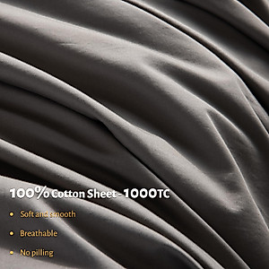 Shilucheng 100% Egyptian Cotton King Size Sheets Set - 1000 Thread Count，Luxury Cotton Bed Sheets，Breathable & Cooling Bedding and Pillow Cases, 16 Inch Deep Pocket - 4 Piece (King, Grey)