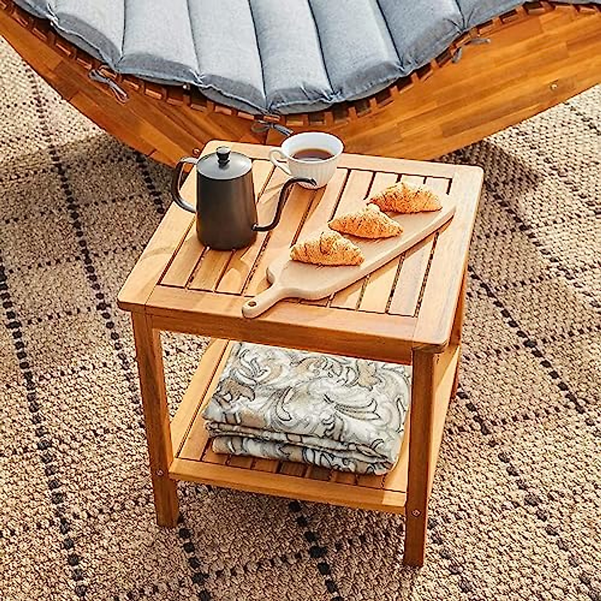 cucunu Outdoor Side Table 18x18 for Patio & Garden with Extra Storage - Small Adirondack Square Table Wooden End Table, Porch Tables