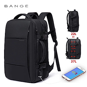 BANGE Laptop Backpack Expandable 21L-37L Waterproof USB Port 1.1 KG 15.6" Laptop Polyester Upgrade Travel Bag