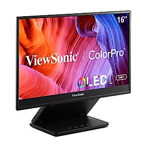 ViewSonic VP16-OLED 15.6 Inch 1080p Portable OLED Monitor with 2 Way Powered 40W USB C, Pantone Validated, Factory Calibrated, Built-in Ergonomic Stand with Protective Cover,Black