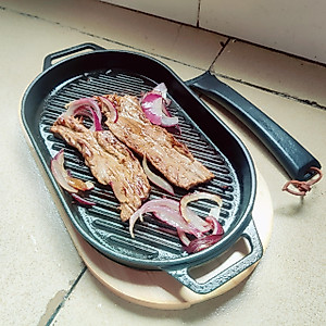 JIN BETTER GRILL PARTS New Skillet with Insulated Wooden Cushion and Removable Handle Compatible with Gas Cooktops and Grills