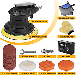 Autolcok 6 Inches Air Random Orbital Sander, Pneumatic Palm Car Sanders For Wood Polisher Metal,And Auto Body Work, Da Sanders, Dual-action Sander