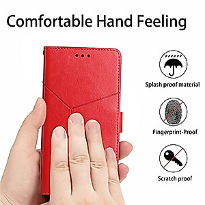 ONV Flip Case for Oppo Reno 6 Pro 5G - [Y] Solid Color Phone Case with Card Holder Lanyard Stand Case Leather Magnetic Closure Wallet Cover for Oppo Reno 6 Pro 5G [TH] -Red