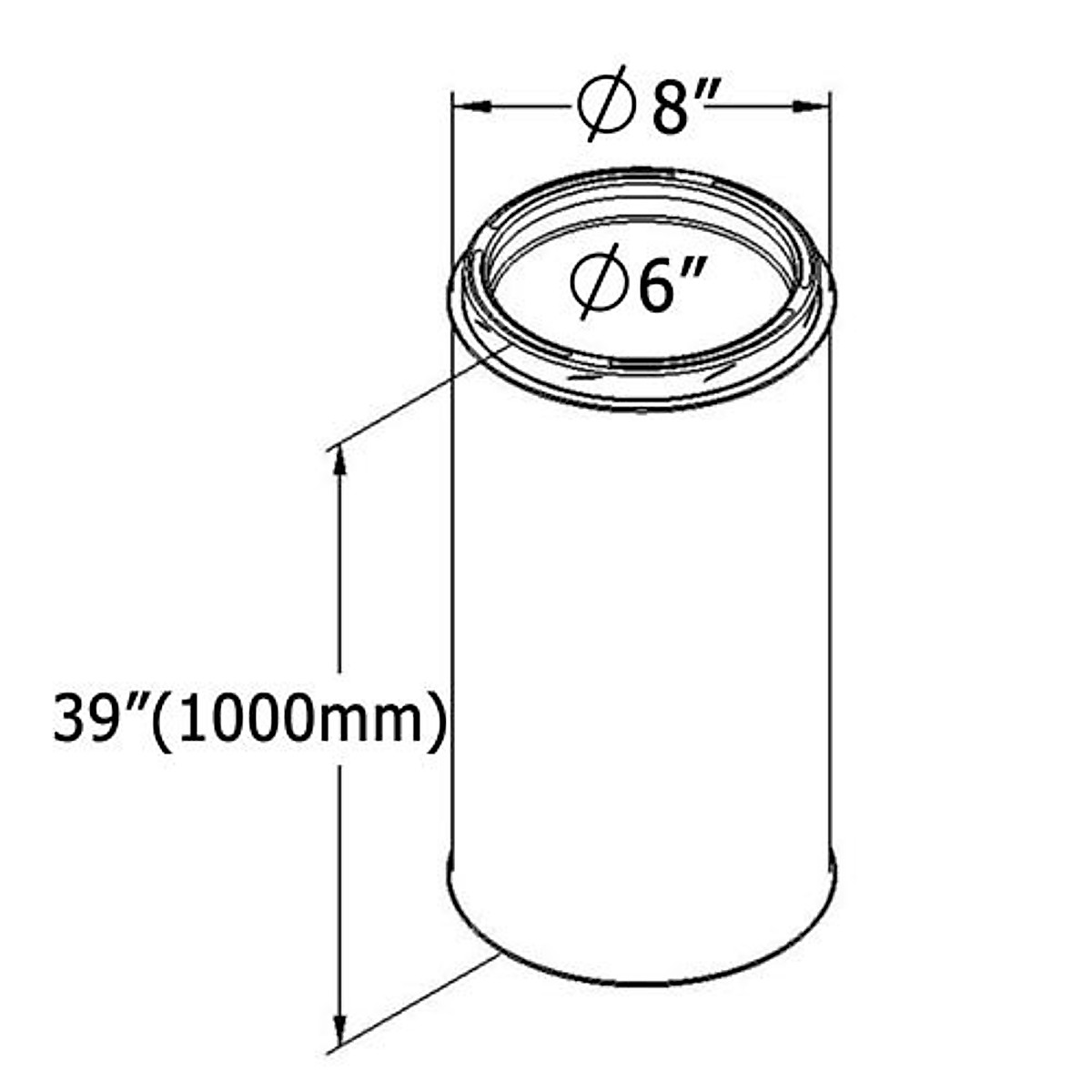 6" x 39" Class A, All Fuel, Double Wall, Insulated, Stainless Steel "Chimney Pipe" 6" Dia. x 39" Length