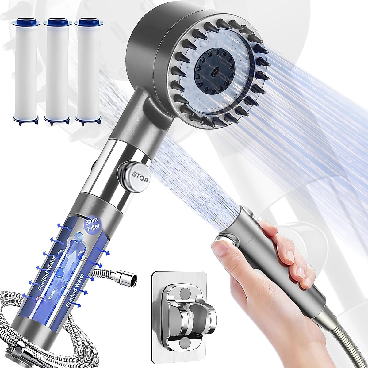 RV Shower Head with Hose - High Pressure, Water-Saving with ON/OFF Switch & 4 Modes- Handheld Detachable Shower Head with Filters | Handheld Shower Head with 3 Extra Filters