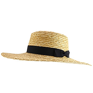 Trendy Apparel Shop Women's 4" Brim Ribbon Band Boater Wide Brim Straw Sun Hat - Natural