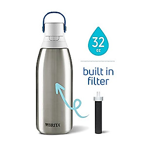 Brita Insulated Filtered Water Bottle with Straw, Reusable, Stainless Steel Metal, 32 Ounce