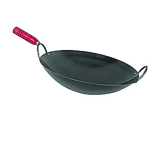 Thunder Group Iron Wok with Wood Handle, 16-Inch