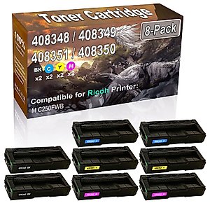 8-Pack (2BK/2C/2Y/2M) Compatible High Yield M C250 (408348 408349 408351 408350) Printer Toner Cartridge use for Ricoh M C250FWB Printers