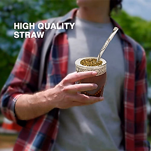 THEARG | Yerba Mate Gourd Set with Stainless Steel Straw | Handmade Leather Yerba Mate Cup and Bombilla Set from Argentina - Beach Essentials - Idea for Gifts