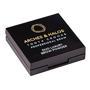Arches & Halos - Duo Luxury Brow Powder - Dark Brown - Eyebrow Styling Cosmetics Palette, Powder, Tinting, Contouring, Precise Brow Definer - Hypoallergenic, Vegan - 2.5 g, Dark Brown