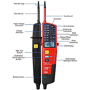 Voltage Tester Professional UT18C Voltage and Continuity Tester Multifunction Waterproof Digital Electrical Circuit Tester Voltage Meter Voltmeter 12V~690V AC/DC Automatic Range LCD Display