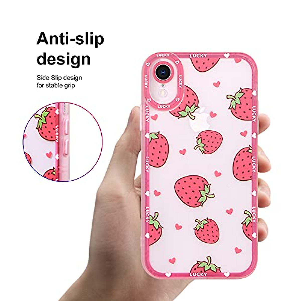 MZELQ Compatible with iPhone XR Case Red Strawberry Cute Pattern, Soft TPU iPhone XR Case for Girls Women + 1* Screen Protector, Camera Hole Protective for iPhone XR Case 6.1 inch
