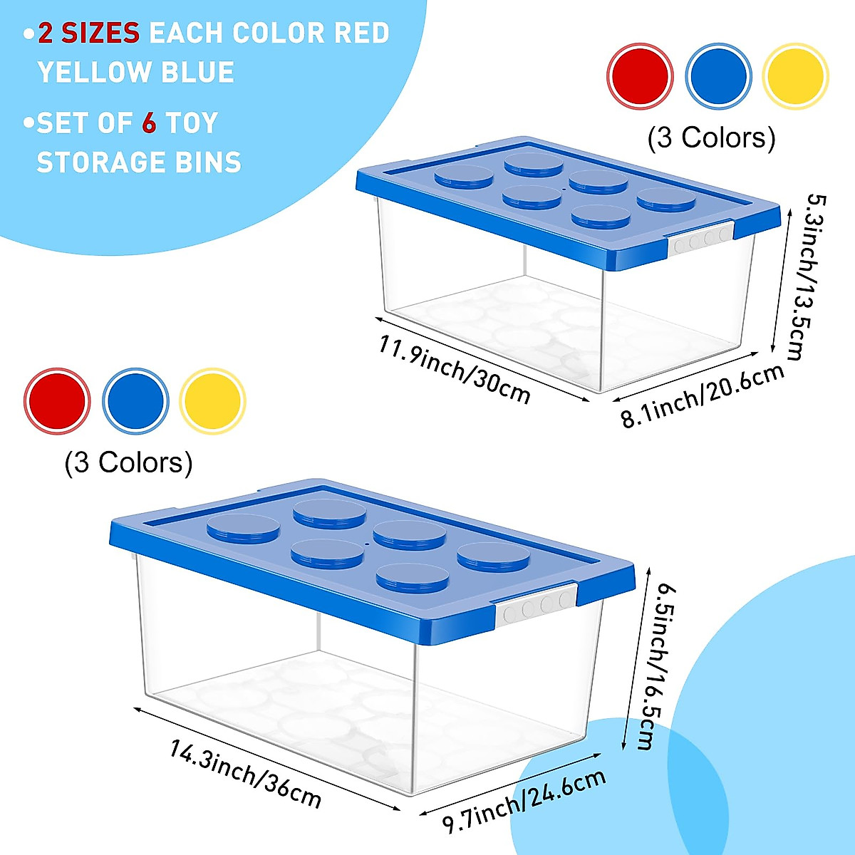 Thyle 6 Pcs Brick Toy Storage Organizer Bins for Kids