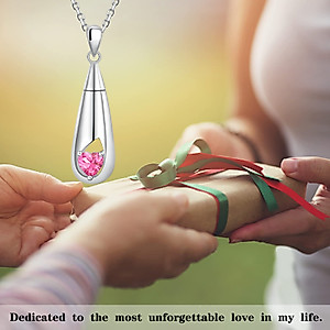 Cremation Jewelry, 12 Months Birthstone Urn Necklace for Ashes 925 Sterling Silver Teardrop CZ Memorial Ashes Keepsake Gift Cremation Jewelry for Ashes for Women