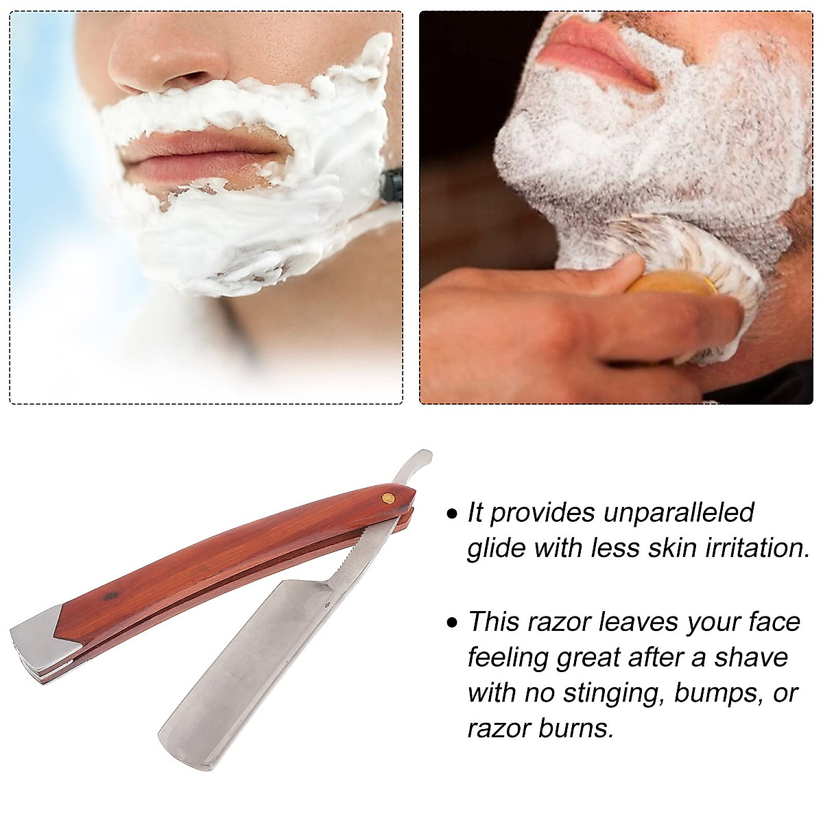 Lurrose Straight Razor- Carbon Steel Straight Edge Barber Razor Professional Mens Straight Razor Kit with Vintage Wood Handle