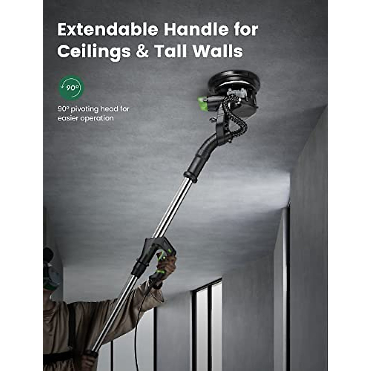 Drywall Sander, Ginour 750W Powerful Wall Sander, 7 Variable Speed 1000-1800RPM Electric Sander with LED Light, Extendable Handle, Portable Bag, Dust Hose, 12PCS Sanding Discs, for Ceiling and Wall