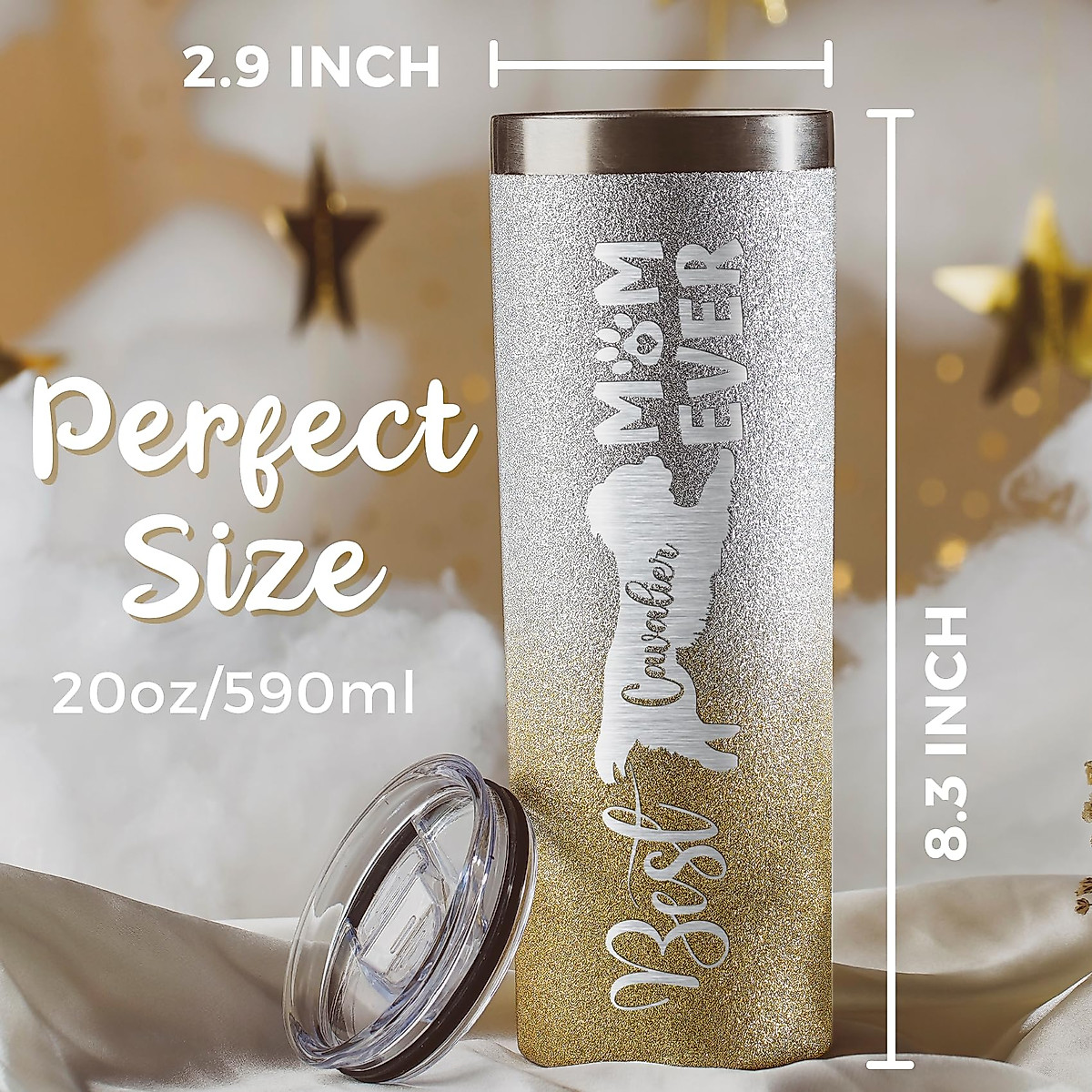 Onebttl King Charles Cavalier Gifts for Women, Unique 20oz Cavalier Tumbler with Lid and Straw, Cavalier King Charles Spaniel Gifts for Cavalier Lovers - Silver Gold