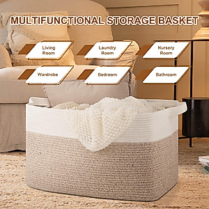 OIASKET Extra Large Laundry Basket, 90L Blanket Basket for Living Room, Cotton Rope Storage Basket, Toy Basket for Kids, Woven Basket for Clothes, Towels, Pillows, 24" x 17" x 14", Brown and White