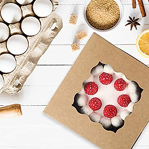 Moretoes 48pcs Brown Bakery Boxes with Window Cookie Boxes 6x6x3 Inches Small Cake Box Kraft Paper Treat Boxes for Cookies, Pastry, Cupcakes, Pie, Donuts