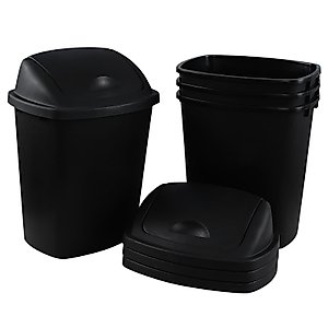 EudokkyNA 4 Pack 25 Liter Swing Top Trash Can, Plastic Kitchen Garbage Can, Black