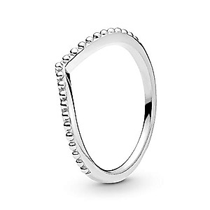 Pandora Beaded Wishbone Ring - Simple & Elegant Ring for Women - Layering or Stackable Ring - Gift for Her - Sterling Silver - Size 8.5