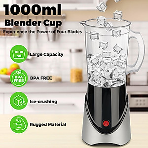 Powerful Blender for shakes and smoothies, 1000ML Large Blender for Home and Kitchen, 400W Smoothie Maker with 4blade, Easy to clean, BPA Free