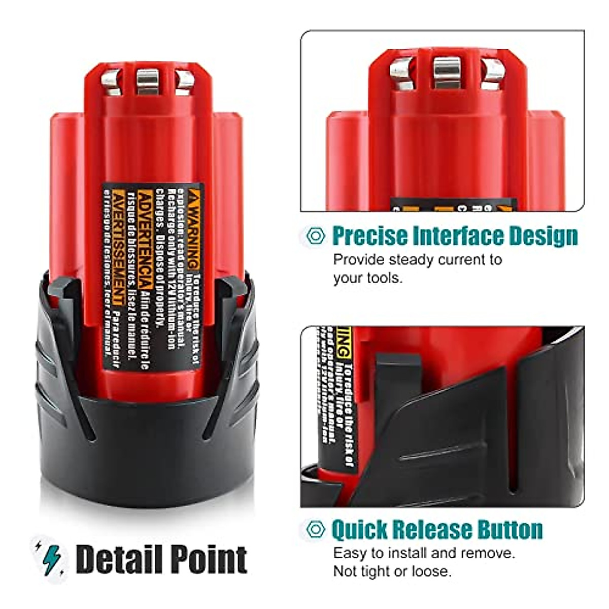 2Packs 3.0Ah 12 Volt 48-11-2430 Replacement Battery Compatible with Milwaukee 12V Battery Lithium 48-11-2430 48-11-2420 48-11-2425 48-11-2401 48-11-2402 48-11-2440 48-11-2460 Cordless Power(Orange)