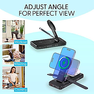 BELLBOY 5-in-1 Wireless Foldable MagSafe Charging Station and Power Bank for iPhone 12, 13, 14, Apple Watch and AirPods, Charger Power Bank - Portable Battery, MagSafe Charger, 10,000mAh – Black