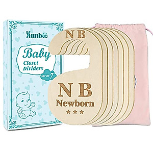 Xunboo Wooden Baby Closet Divider Double Side and Thicken Baby Closet Organizers Set of 7 Baby Clothes Organizer, Gift Wrapped (Star)
