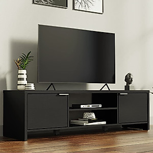 Madesa TV Stand with Cabinet Storage and Open Shelves for 55, 65 Inch Media Storage Gaming Media Console Living Room Entertainment Center Modern Wooden Television Cabinet - Black