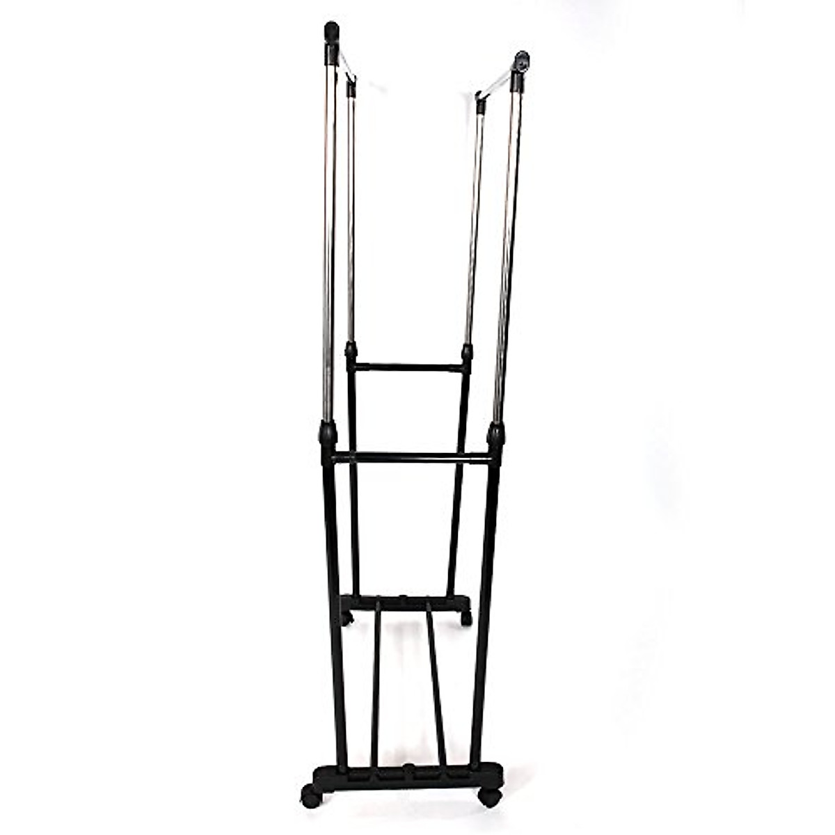 Guangshuohui Clothes Garment Rack, Double Rod Closet Double Rail Clothing Rolling Rack on Wheels and Bottom Shelves, Black & Silver (B)