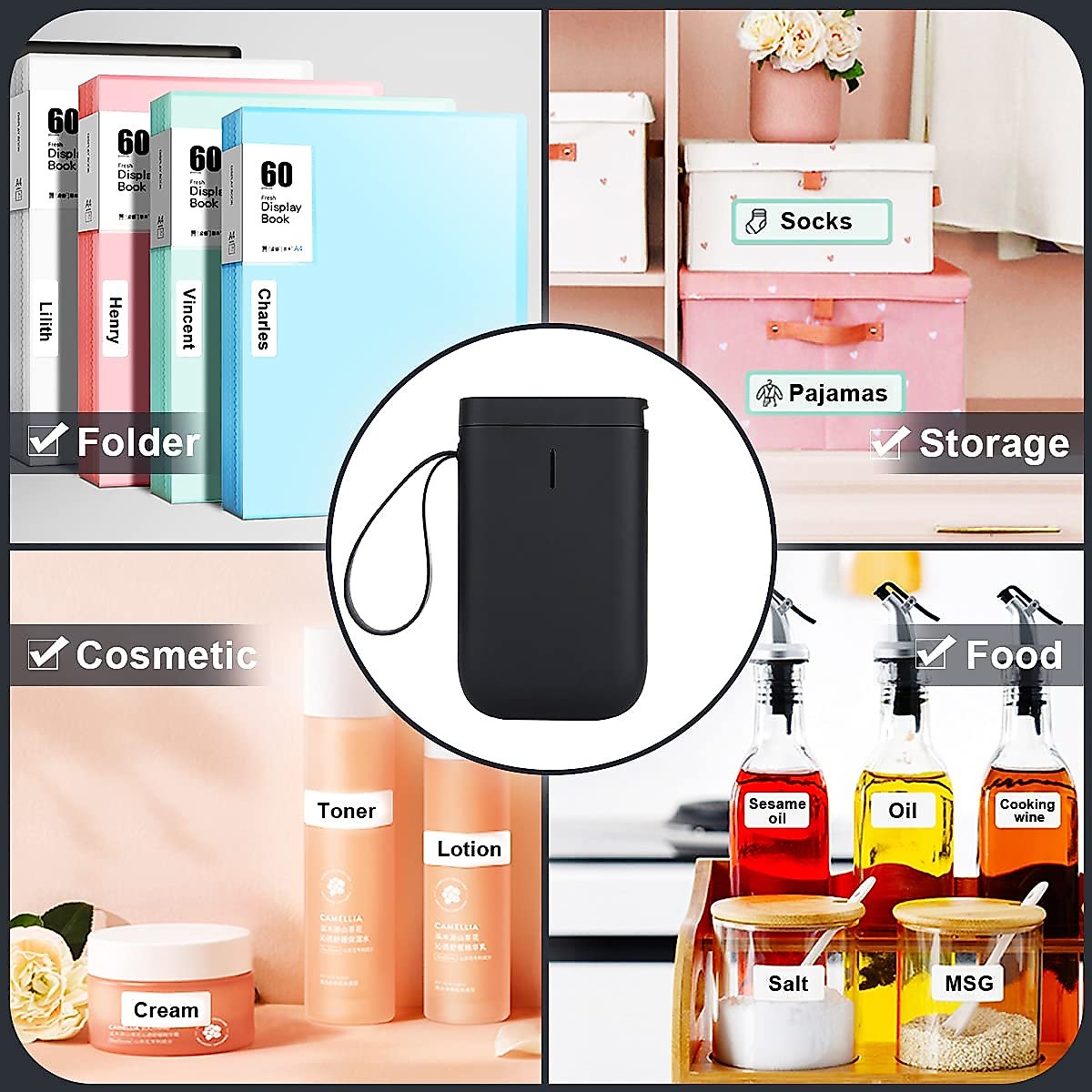 YuLinca Label Maker D11 with Tape, Wireless Bluetooth Portable Sticker Labels Printer 10-15mm Label Width Compatible with iOS & Android for Home & Office (Black)